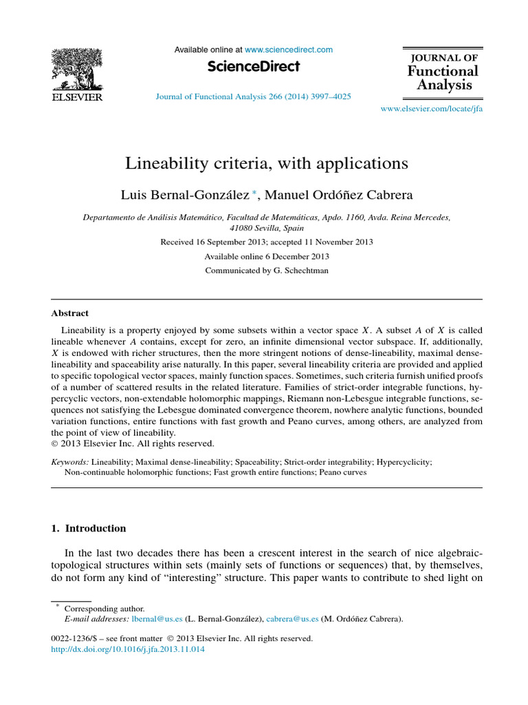 criteria for lineability | PDF | Banach Space | Vector Space