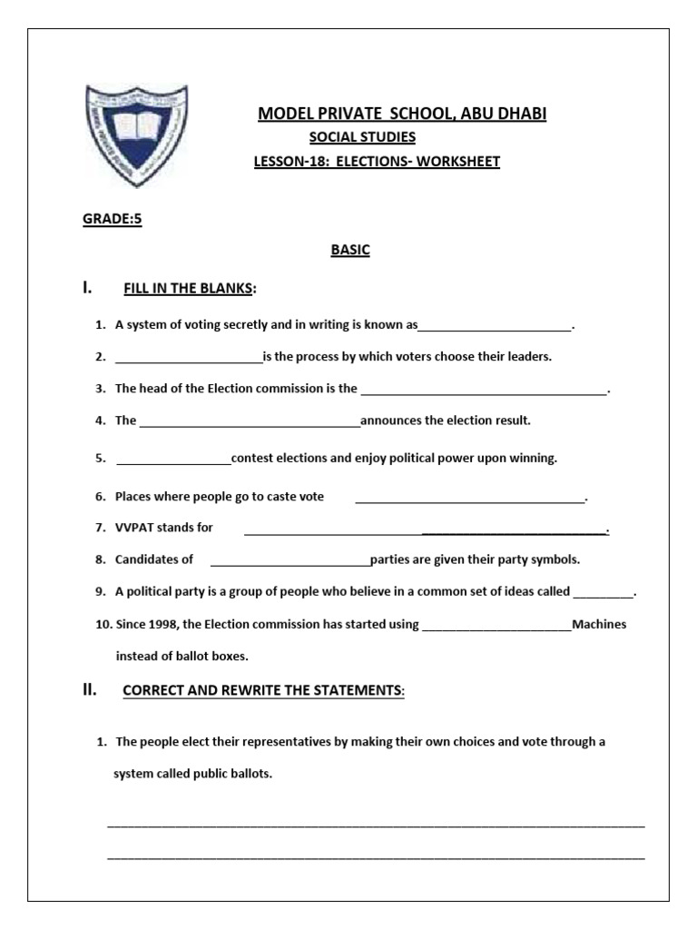 Elections Worksheet for Grade 5 Students | PDF | Voting | Elections