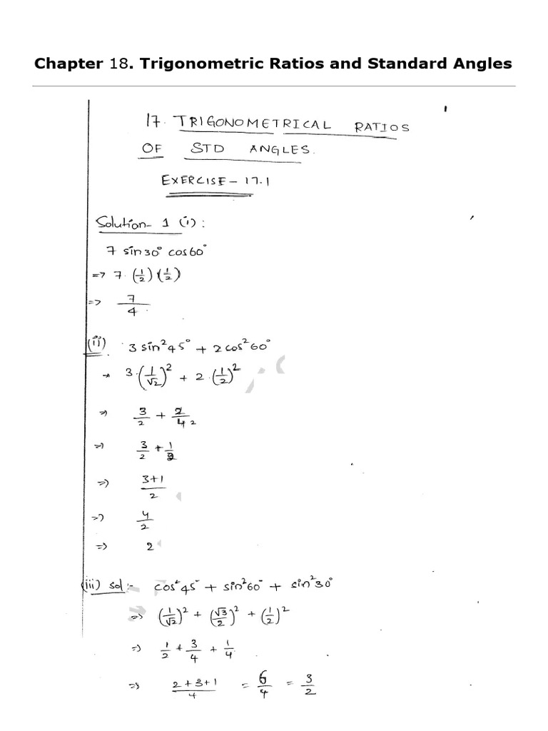 Chapter 18. Trigonometric Ratios and Standard Angles | PDF