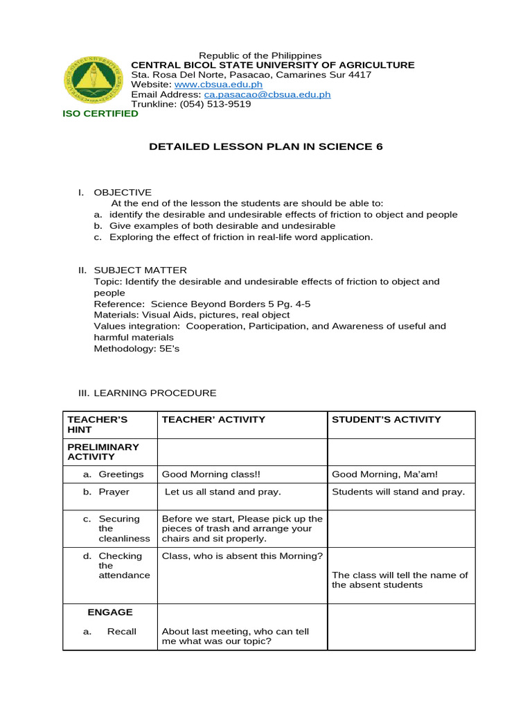 Detailed Lesson Plan in Science 3 | PDF | Friction | Brake