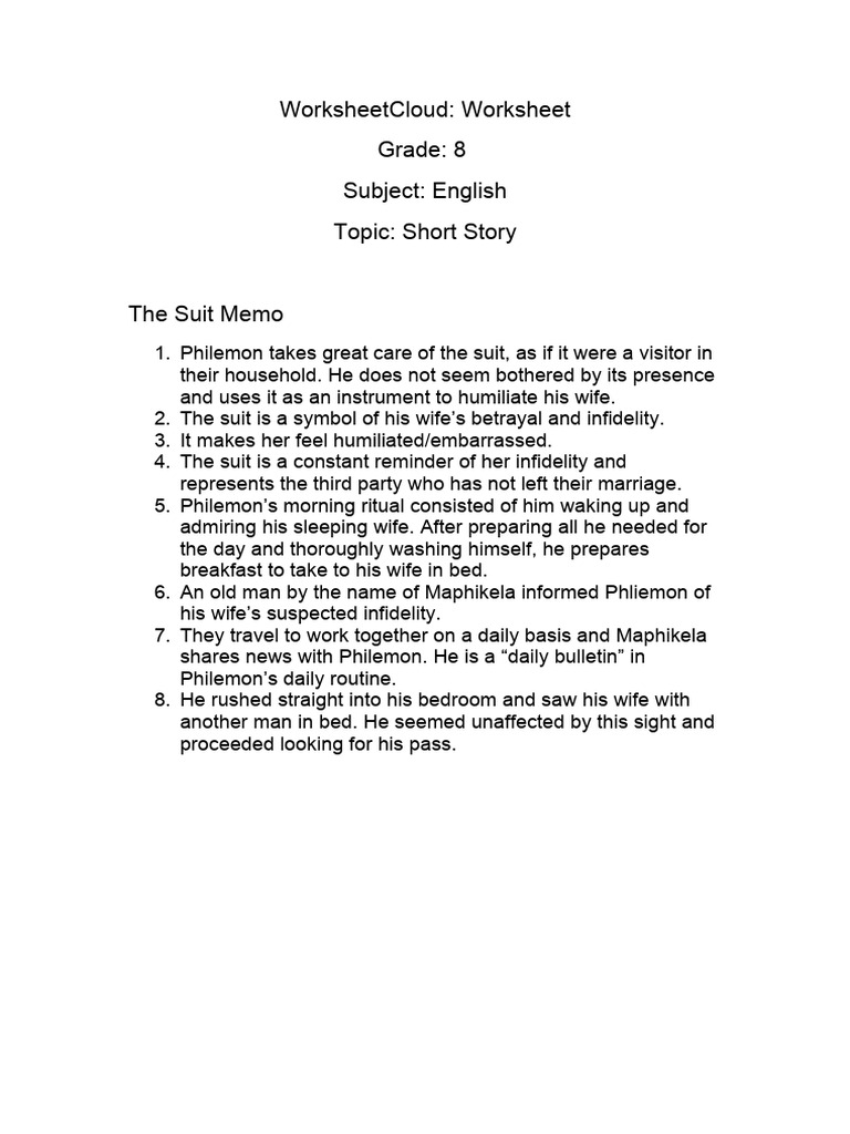 WorksheetCloud Grade 8 English The-Suit Memo1 | PDF