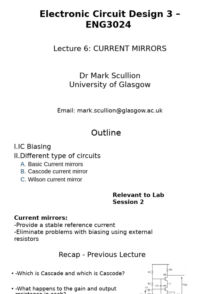 Lecture 6 IC Biasing Circuit - Current Mirrors MS | PDF | Mosfet | Field Effect Transistor