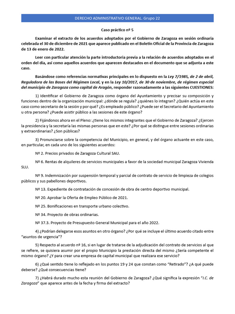 Análisis de Acuerdos del Gobierno de Zaragoza | PDF | Gobierno local ...