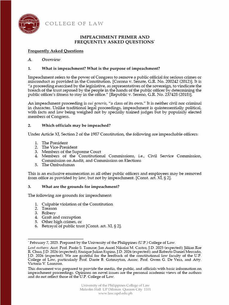 Impeachment FAQ Guide | PDF | Impeachment | United States Senate