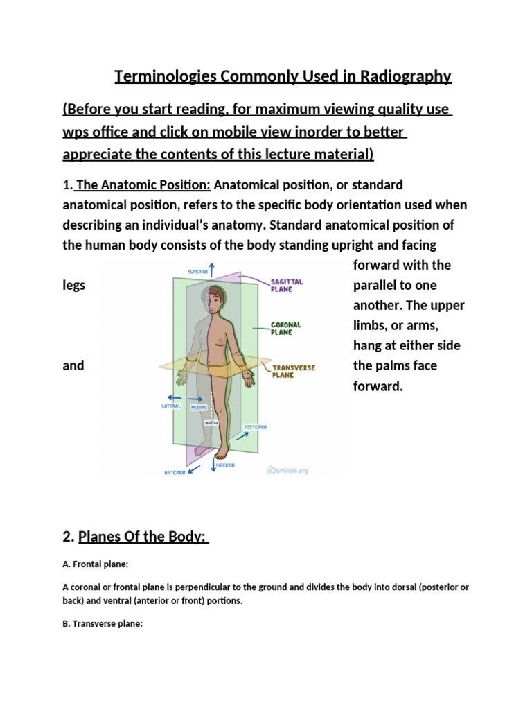 Radiography Terminology Guide | PDF | Anatomical Terms Of Location ...