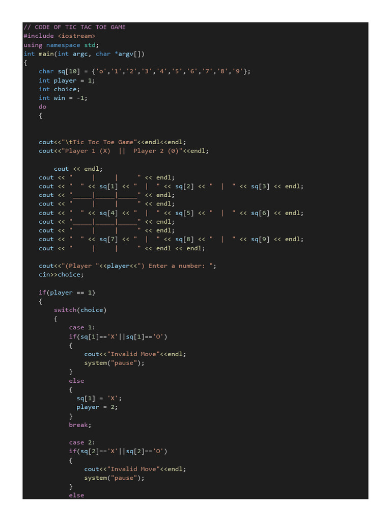 CODE OF TIC TAC TOE GAME | PDF | Computing | Systems Architecture
