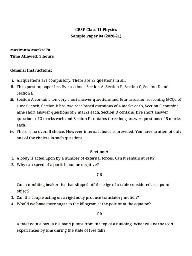 Physics Sample Paper Set 4 | PDF