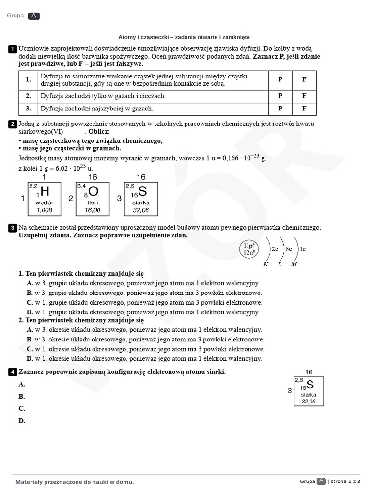 Chemia - Klasa 7 - Dział 3 - Test#2 | PDF