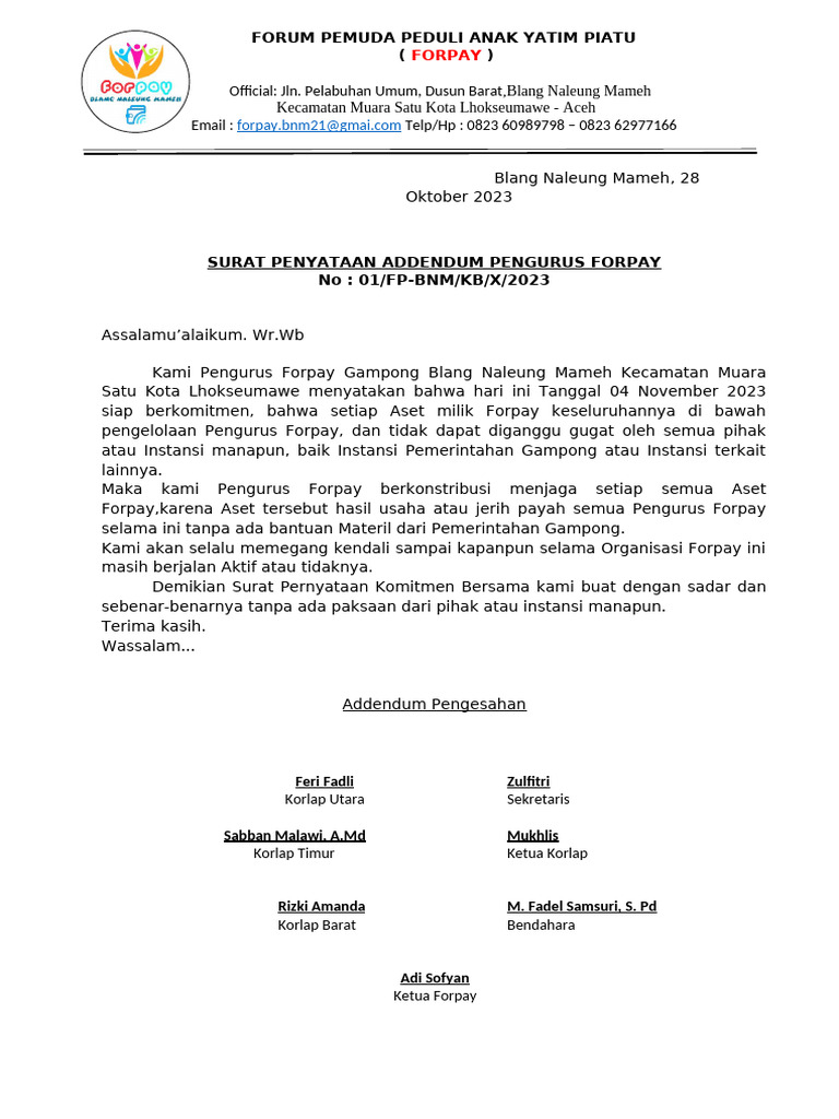 Surat Komitmen Bersama | PDF