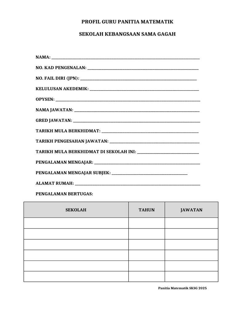 Borang Profil Guru Panitia | PDF