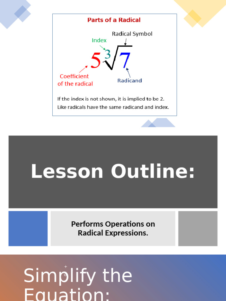 Operations On Radicals | PDF | Multiplication | Elementary Mathematics
