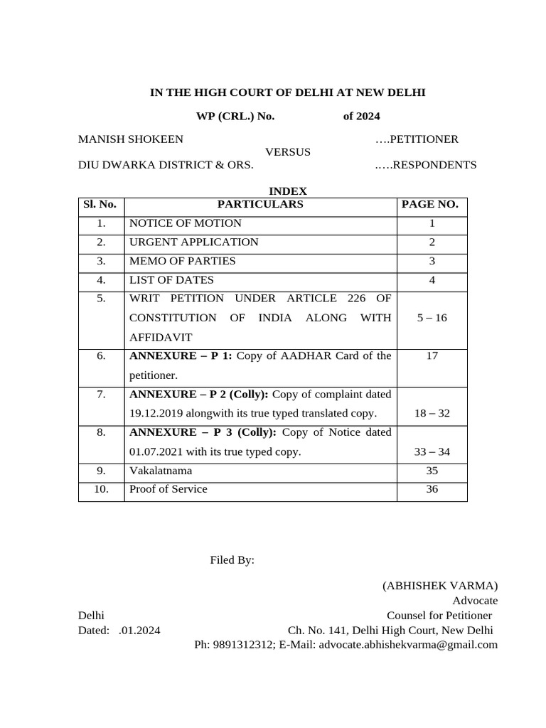 Writ petition sample | PDF | Affidavit | Mandamus