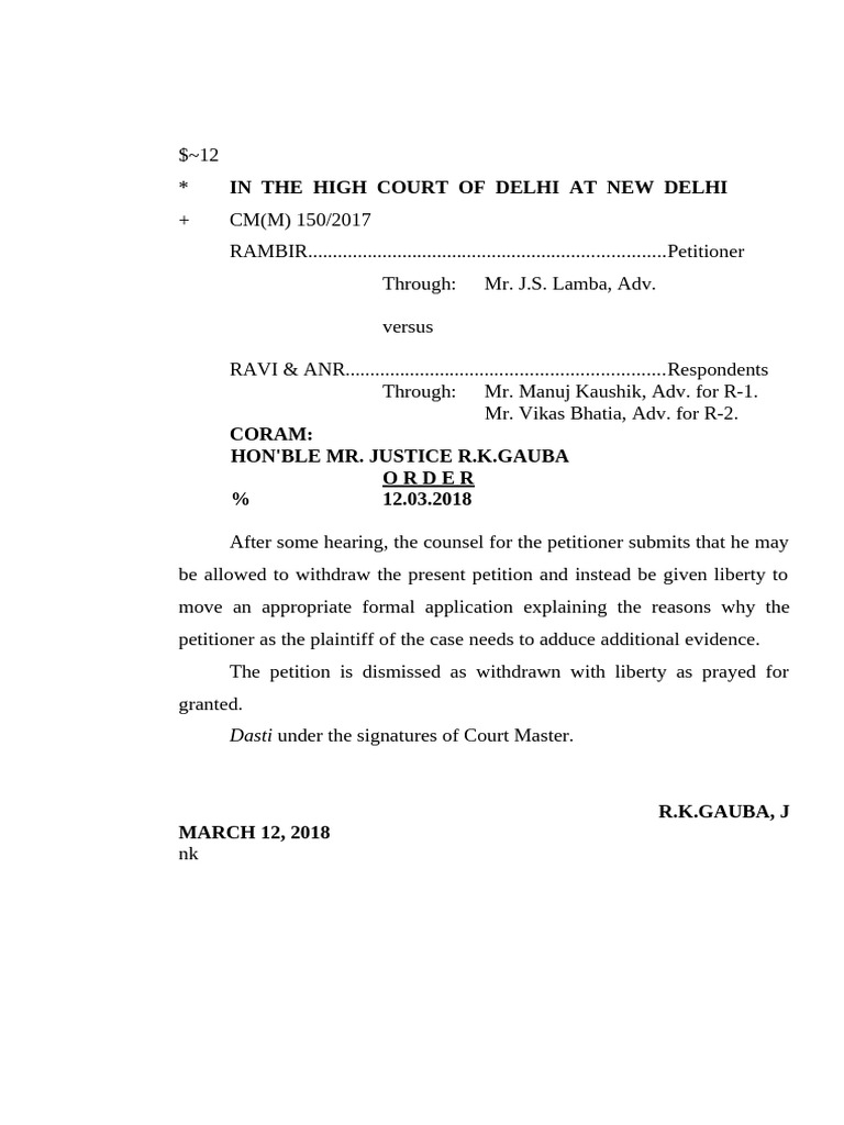 High Court Ordersheet Sample | PDF