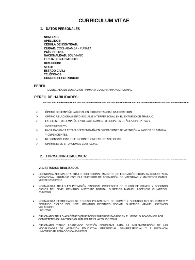 Curriculo Vitae Ely | PDF | Titulo academico | Bolivia