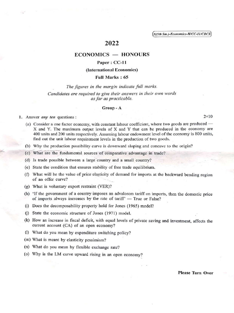 CU-2022 B.A. B.sc. (Honours) Economics Semester-5 Paper-CC-11 QP | PDF