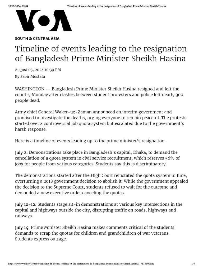 Timeline of Sheikh Hasina's Resignation | PDF | Protest | Social Conflict