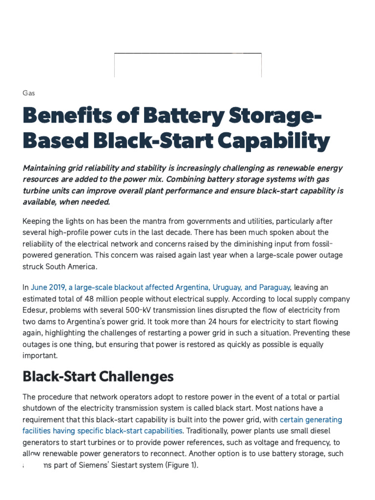 Benefits of Battery Storage-Based Black-Start Capability | PDF | Electrical Grid | Energy Storage