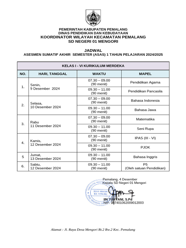 Jadwal Asas 1 Th. .2024 - 2025 | PDF
