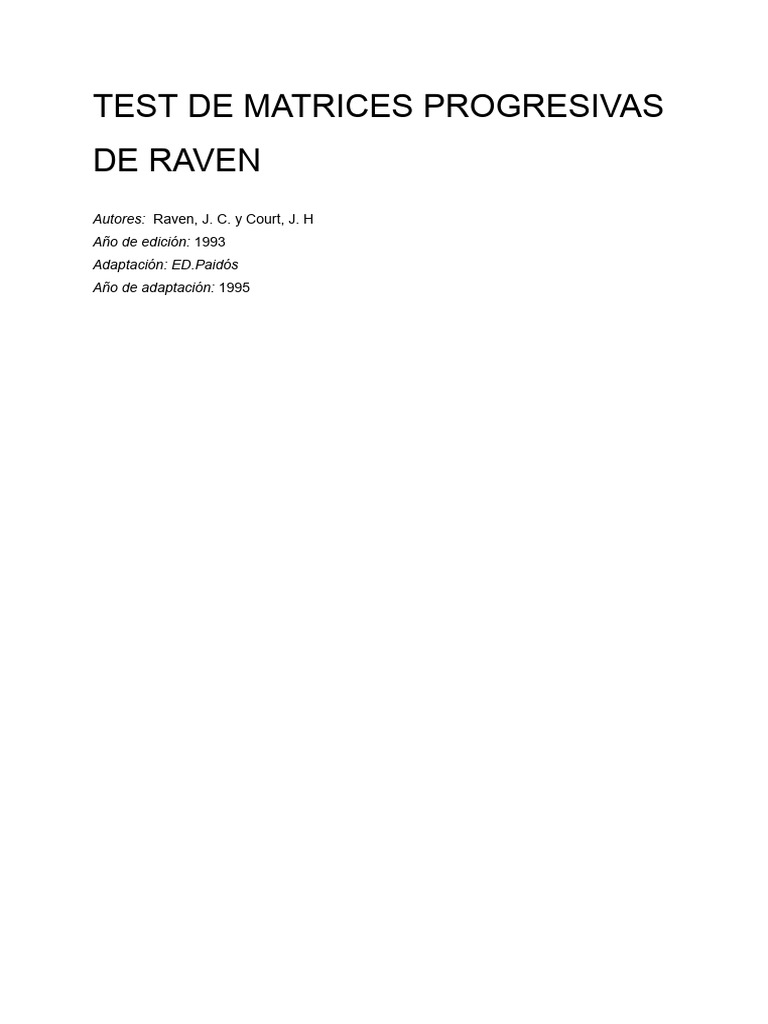Test de Matrices Progresivas de Raven | PDF | Ciencias del ...
