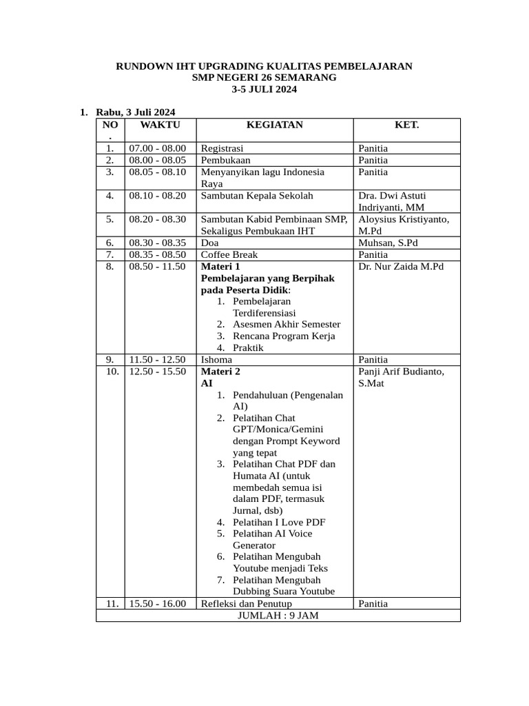 3 Hari Rundown Iht Upgrading Kualitas Pembelajaran | PDF