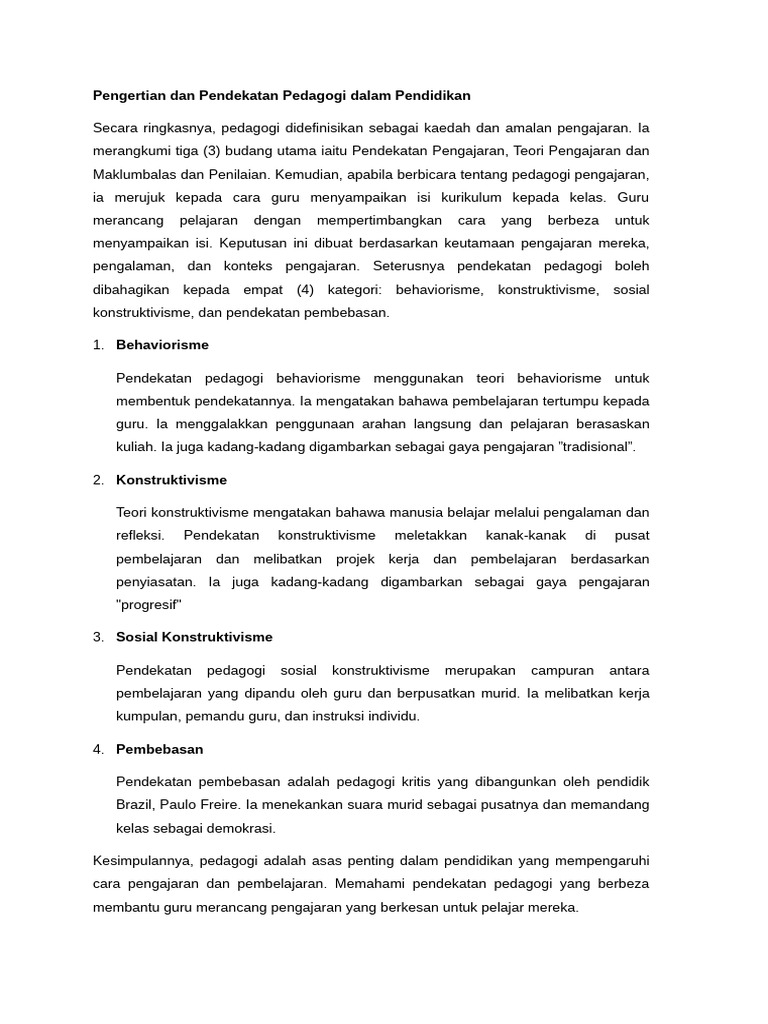 Pendekatan Pedagogi dalam Pendidikan | PDF