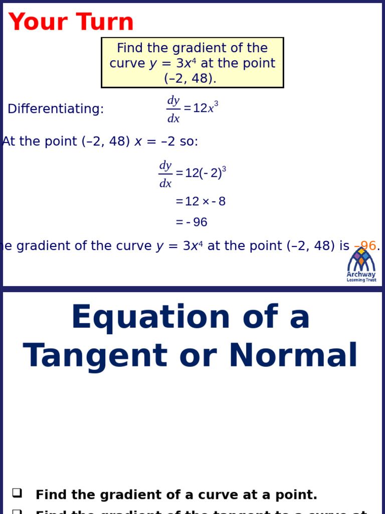 Demo Equation of A Tangent or Normal | PDF | Tangent | Gradient