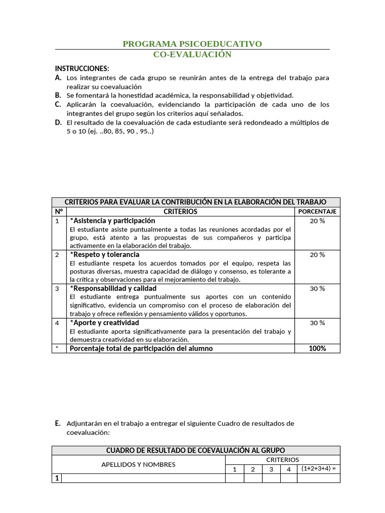 CoEvaluacion Programa Psicoeducativo | PDF