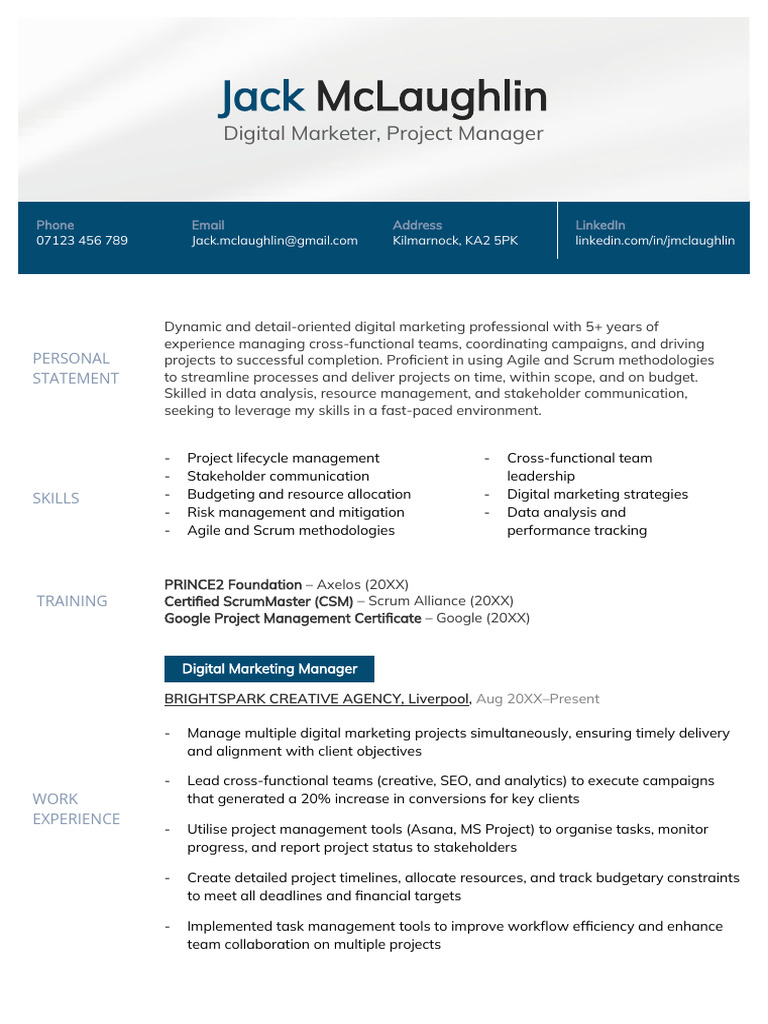 Career Change CV Template | PDF | Project Management | Scrum (Software ...