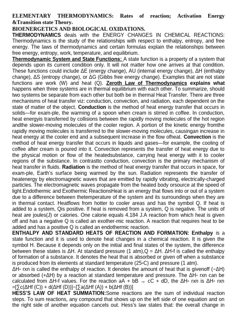 Thermodynamic Students Lecture Notes 2022a | PDF | Reaction Rate | Heat