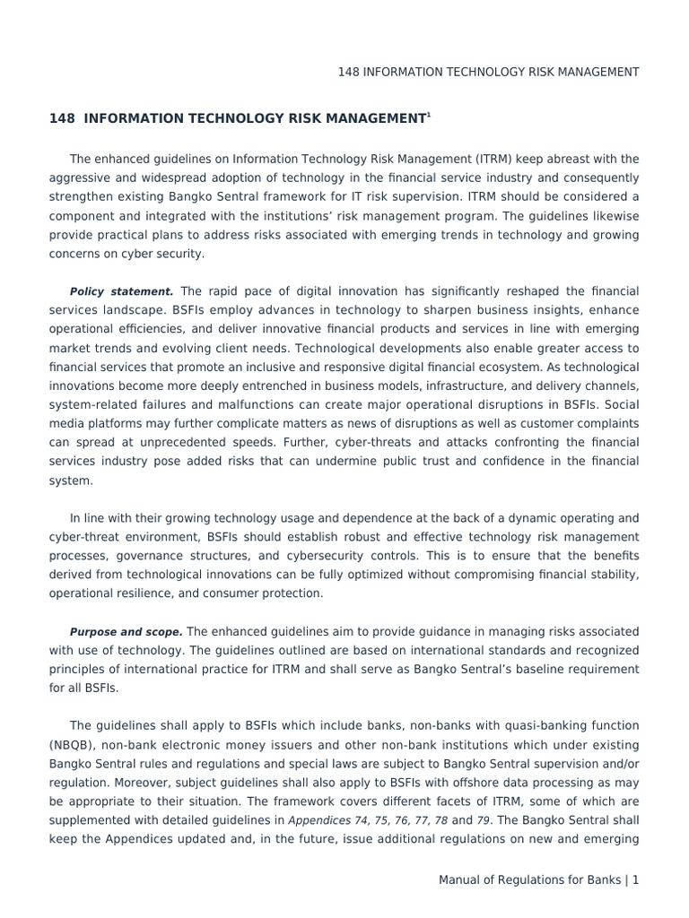 IT Risk Management Guidelines for BSFIs | PDF | Computer Security ...