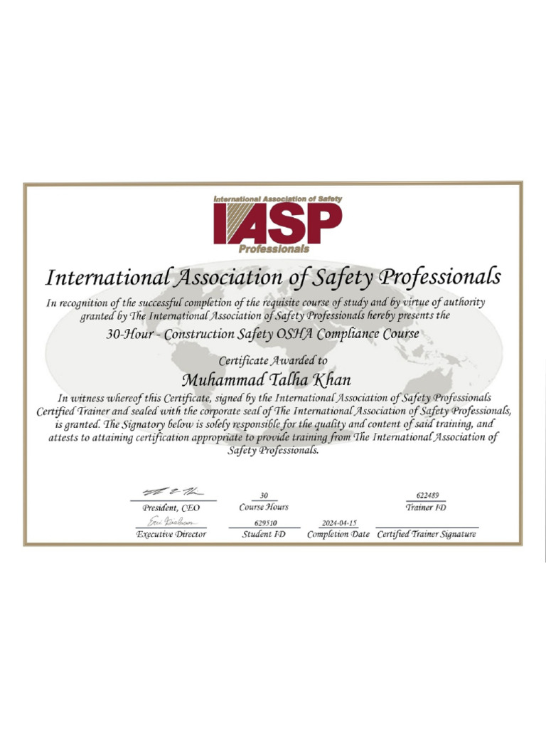 Osha Certificate | PDF
