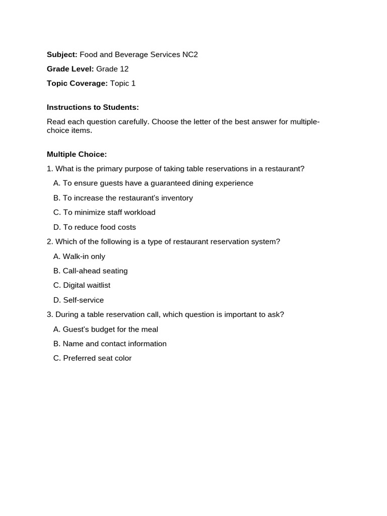 Final Steps in Food Service Preparation | PDF | Restaurants | Menu