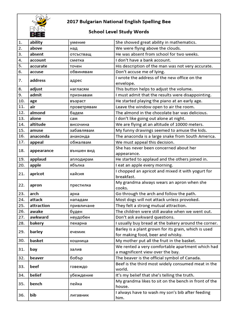 2017 Spelling Bee Study Word List | PDF