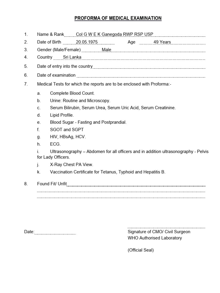 PROFORMA OF MEDICAL EXAM | PDF