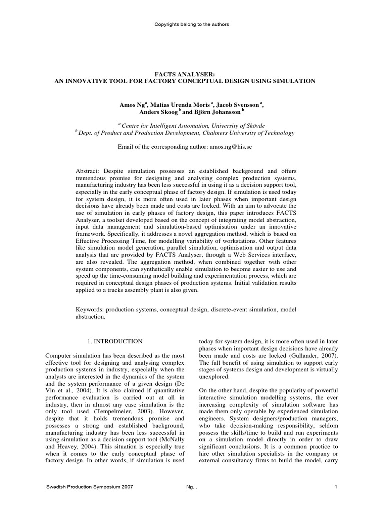 FACTS Analyser An Innovative Tool For Factory Conceptual Design | PDF ...