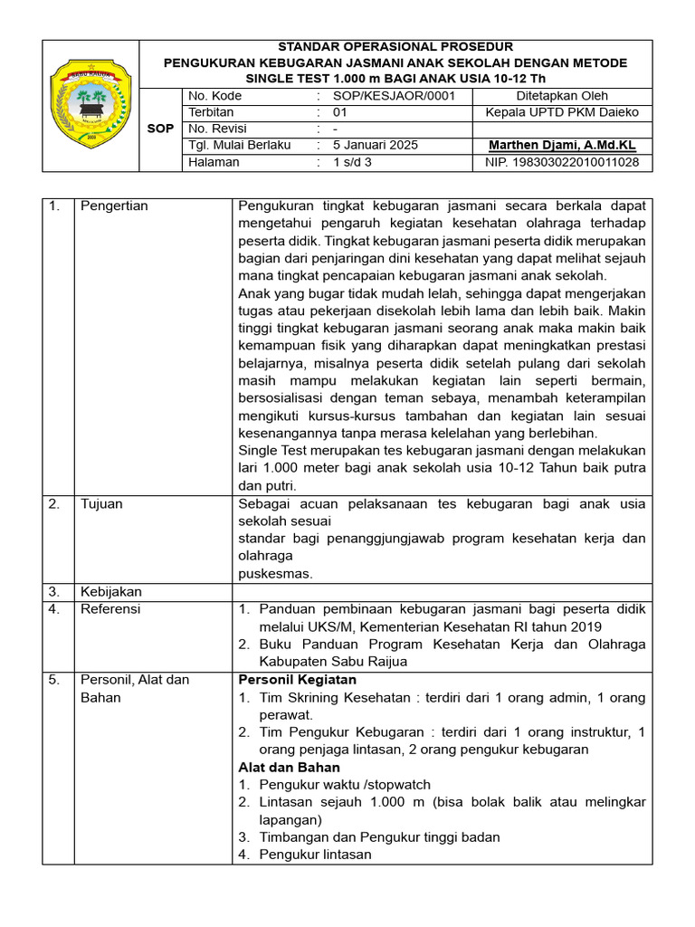 Draft Sop Kegiatan Kesjaor 2025 | PDF