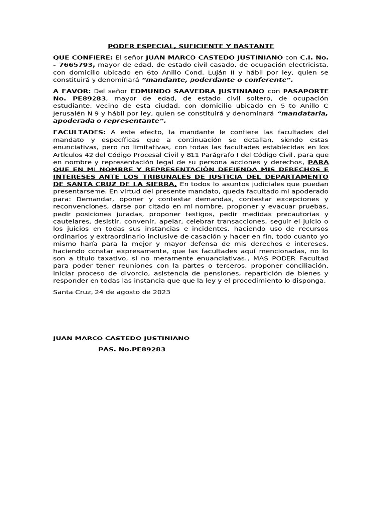 Poder Especial para Defensa Judicial | PDF