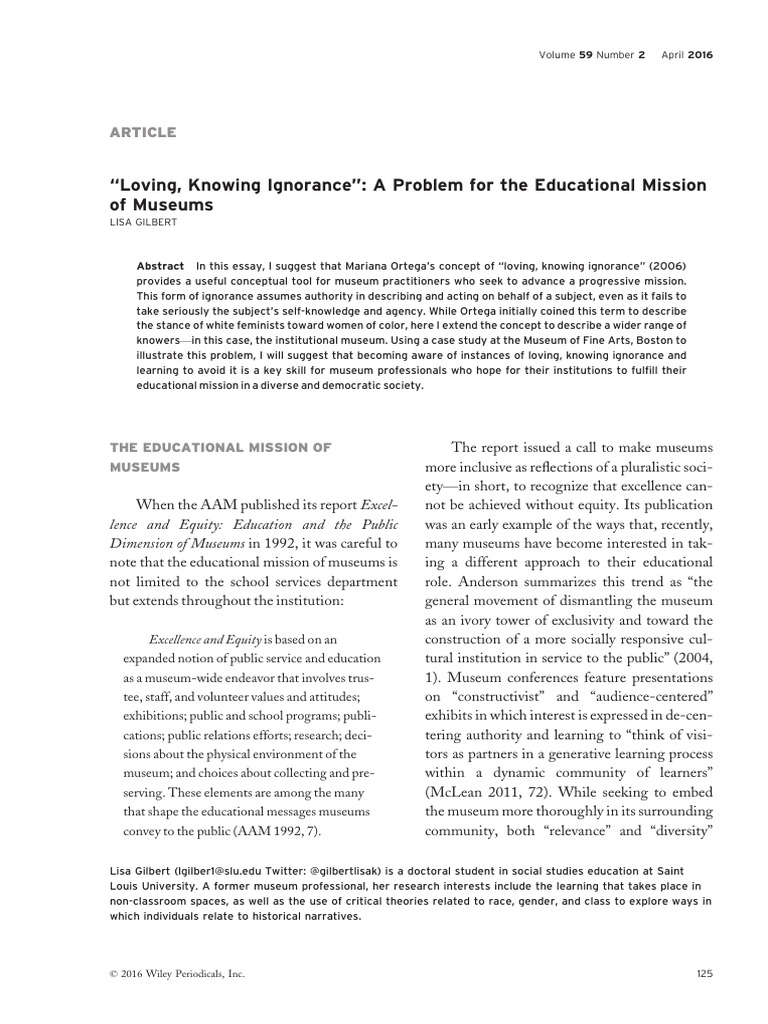 Curator The Museum Journal - 2016 - Gilbert - Loving Knowing Ignorance ...