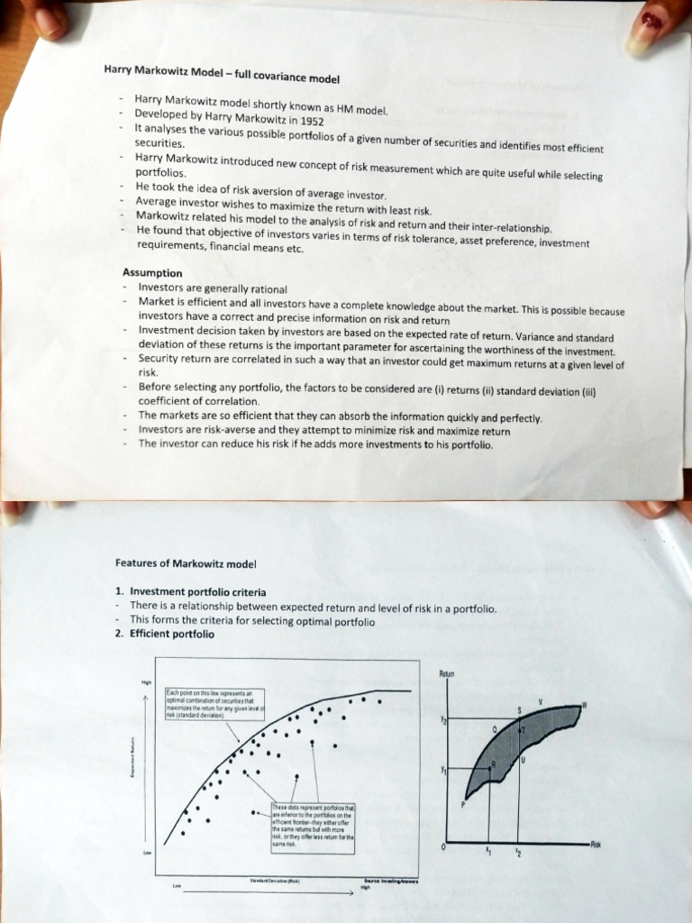 Harry Markowitz Theory Notes and Sums | PDF