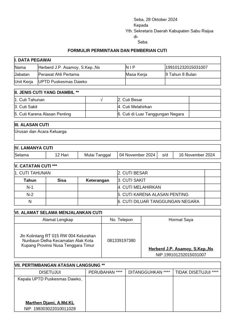 Formulir Cuti Asn Terbaru | PDF
