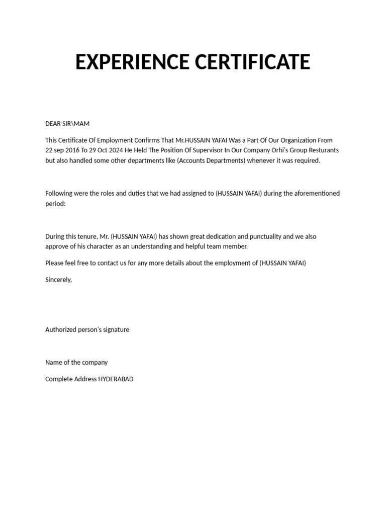 Experience Letter | PDF