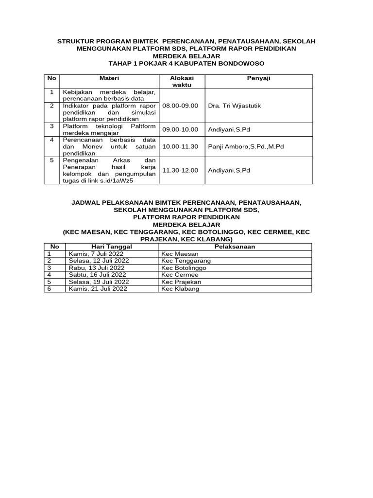 Struktur Program Bimtek Perencanaan | PDF