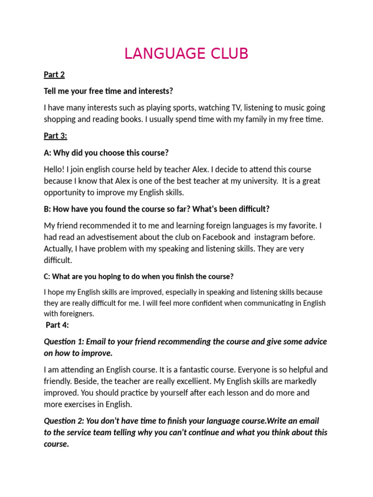 Language Club | PDF