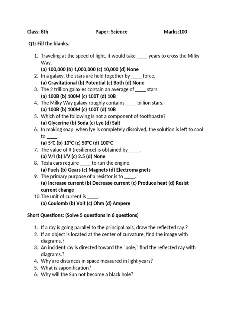 8th, Science Paper | PDF