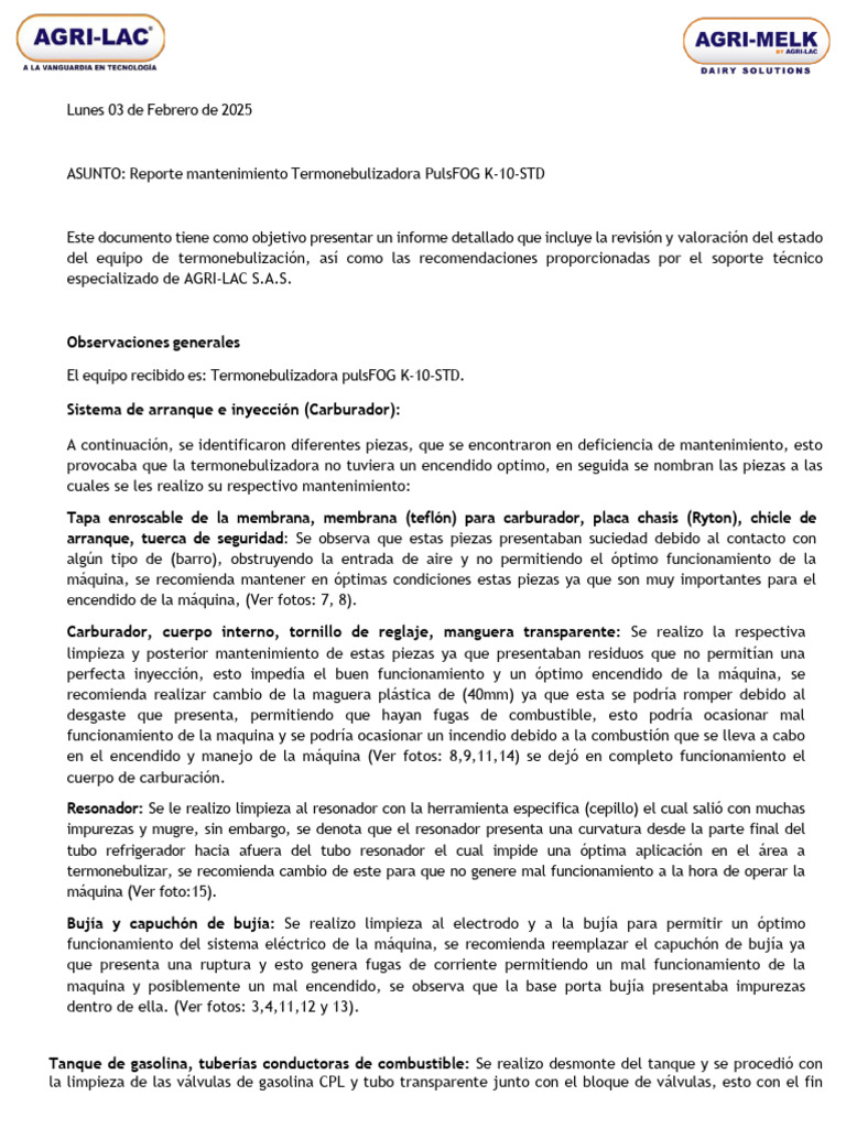 Informe Pulsfog K-10-STD | PDF | Carburador | Inyección de combustible