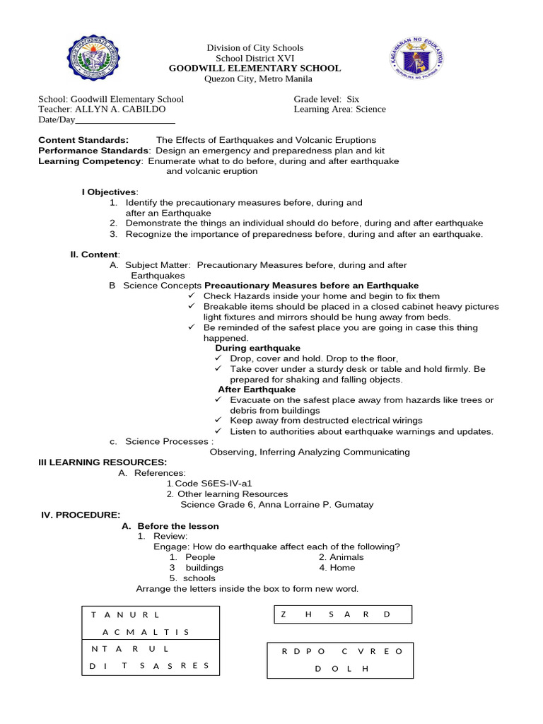 Ilide - Info Cotq4 Science 6 Precautionary Measures Before During and ...