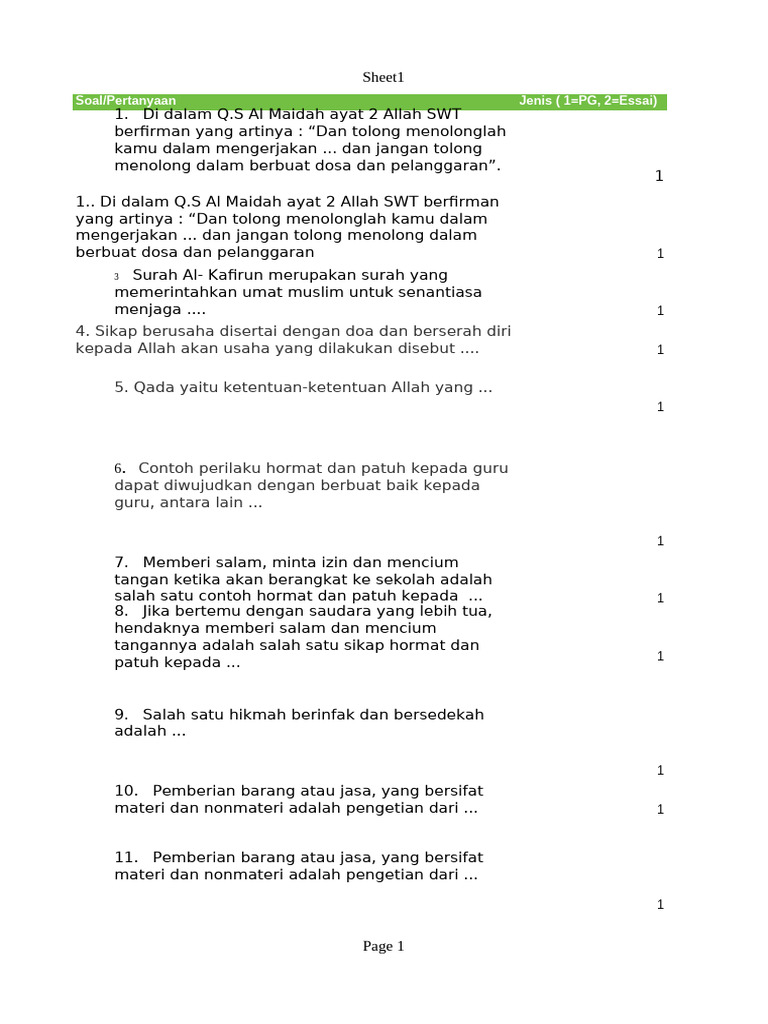 Template Soal | PDF