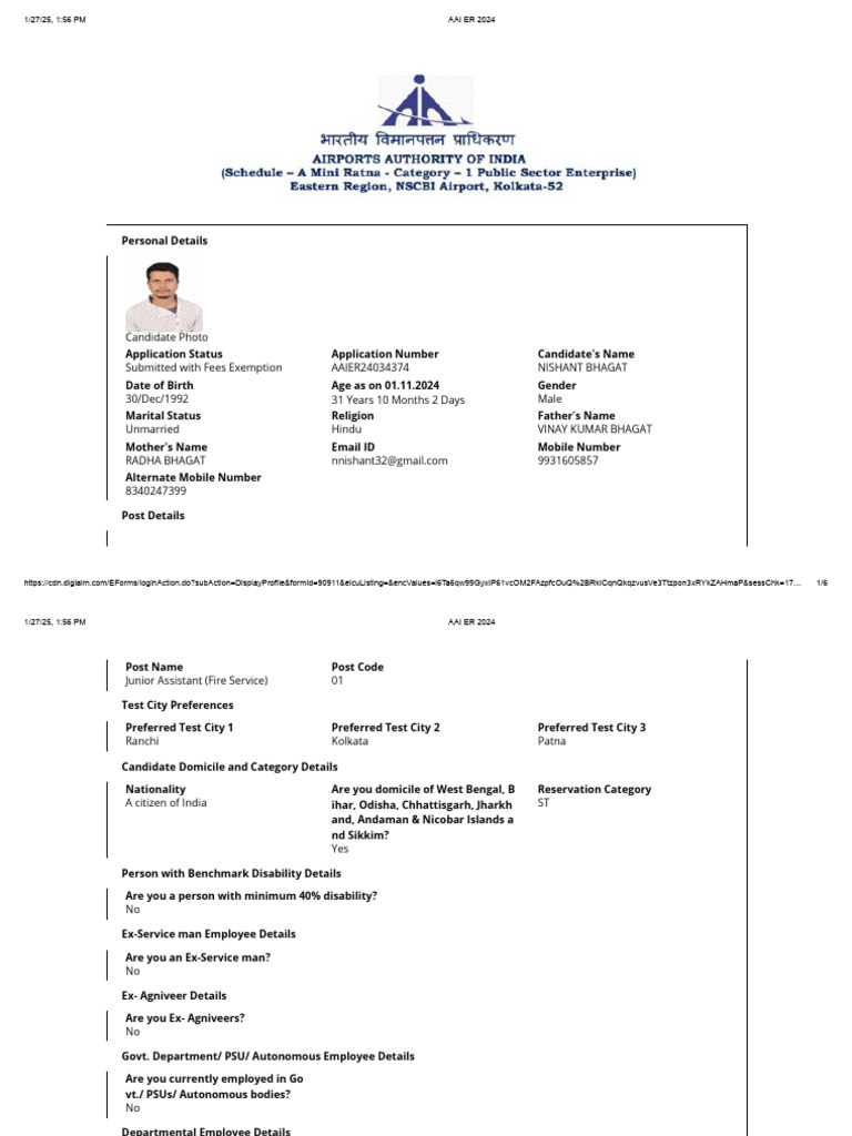 AAI Junior Assistant Application Details | PDF