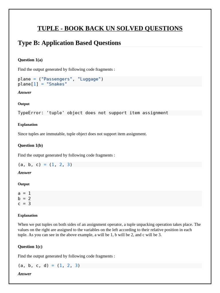 Tuple - UN SOLVED QUESTIONS | PDF | Integer (Computer Science) | Software Engineering