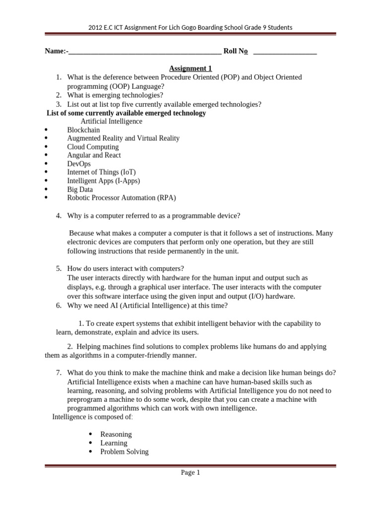 Assignment 1 | PDF | Artificial Intelligence | Intelligence (AI) & Semantics